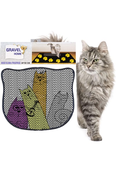 Gravel Kedi Tuvaleti Önü Dekoratif Elekli Kedi Kumu Paspası 40 x 50 cm