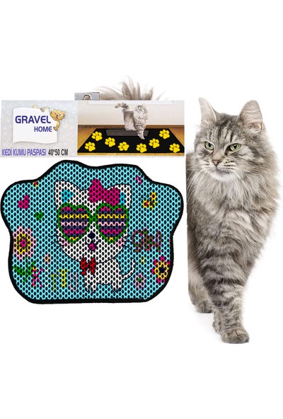 Gravel Kedi Tuvaleti Önü Dekoratif Elekli Kedi Kumu Paspası 40 x 50 cm