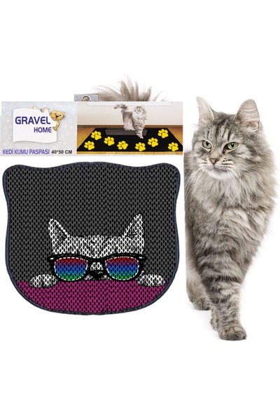 Gravel Kedi Tuvaleti Önü Dekoratif Elekli Kedi Kumu Paspası 40 x 50 cm