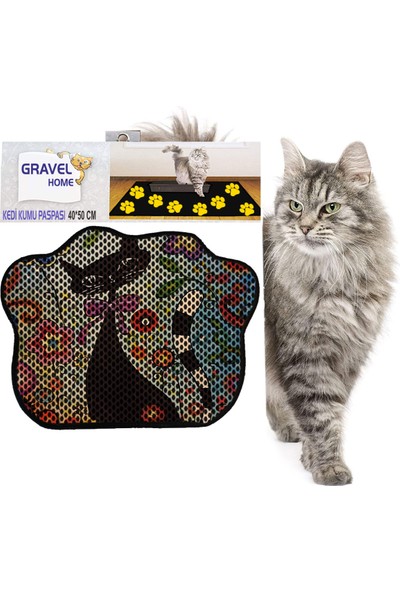 Gravel Kedi Tuvaleti Önü Dekoratif Elekli Kedi Kumu Paspası 40 x 50 cm