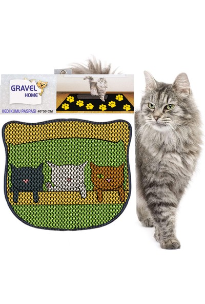 Gravel Kedi Tuvaleti Önü Dekoratif Elekli Kedi Kumu Paspası 40 x 50 cm