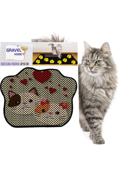 Gravel Kedi Tuvaleti Önü Dekoratif Elekli Kedi Kumu Paspası 40 x 50 cm