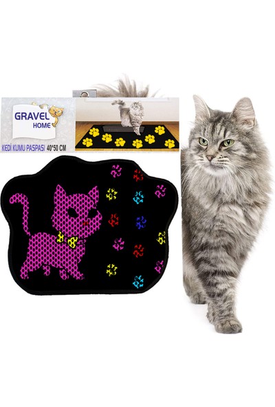 Gravel Kedi Tuvaleti Önü Dekoratif Elekli Kedi Kumu Paspası 40 x 50 cm