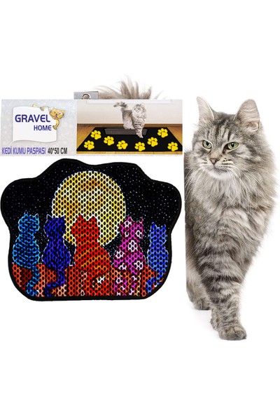 Gravel Kedi Tuvaleti Önü Dekoratif Elekli Kedi Kumu Paspası 40 x 50 cm