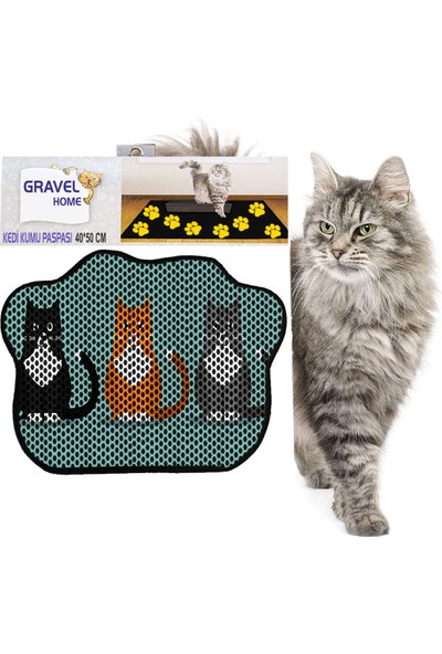 Gravel Kedi Tuvaleti Önü Dekoratif Elekli Kedi Kumu Paspası 40 x 50 cm