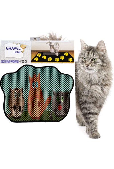 Gravel Kedi Tuvaleti Önü Dekoratif Elekli Kedi Kumu Paspası 40 x 50 cm