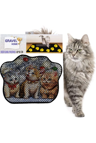 Gravel Kedi Tuvaleti Önü Dekoratif Elekli Kedi Kumu Paspası 40 x 50 cm