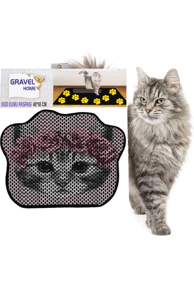 Gravel Kedi Tuvaleti Önü Dekoratif Elekli Kedi Kumu Paspası 40 x 50 cm