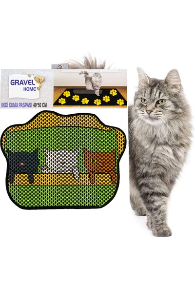 Gravel Kedi Tuvaleti Önü Dekoratif Elekli Kedi Kumu Paspası 40 x 50 cm