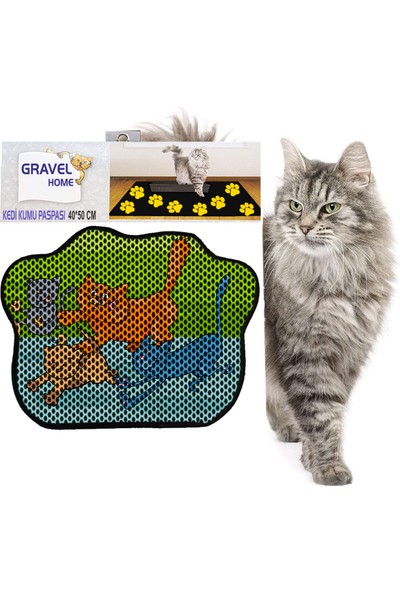 Gravel Kedi Tuvaleti Önü Dekoratif Elekli Kedi Kumu Paspası 40 x 50 cm