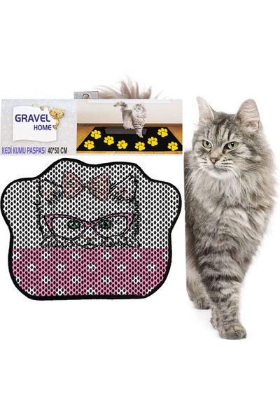 Gravel Kedi Tuvaleti Önü Dekoratif Elekli Kedi Kumu Paspası 40 x 50 cm