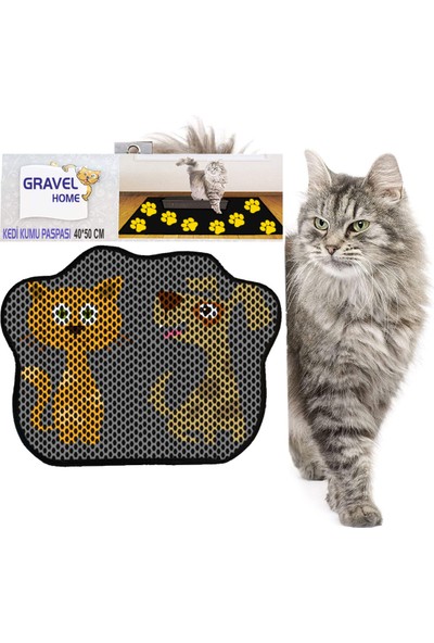 Gravel Kedi Tuvaleti Önü Dekoratif Elekli Kedi Kumu Paspası 40 x 50 cm