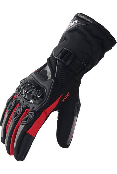 Motosiklet Eldivenleri Su Geçirmez Rüzgar Geçirmez Kış Sıcak Dokunmatik Ekran-Kırmızı-Xl (Yurt Dışından)