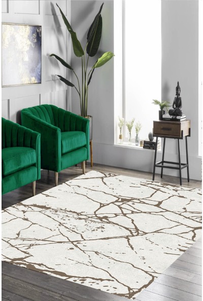 Woolly Halı Kahverengi Motifli Beyaz Mermer Desenli Halı Woolly Halı Kahverengi Motifli Beyaz Mermer Desenli Halı