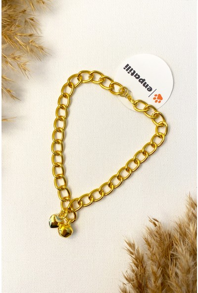 Enpatili Kedi Tasması Kedi Kolyesi Kalp Detaylı Zilli Ayarlanabilir Gold Zincir Enpatili Kedi Tasması Kedi Kolyesi Kalp Detaylı Zilli Ayarlanabilir Gold Zincir