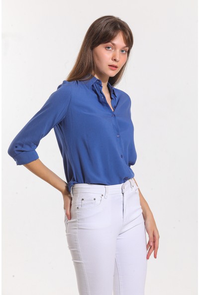 Budi Butik Budibutik Kadın Uzun Kollu Düz Renk Düğmeli Viskon Gömlek Budi Butik Budibutik Kadın Uzun Kollu Düz Renk Düğmeli Viskon Gömlek