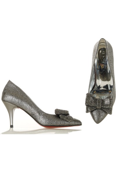 Lamis Elwan Gri Taşlı Papyon Desenli Abiye Kadın Ayakkabı