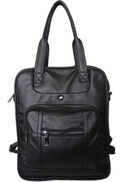 Liderler Siyah Yıkama Deri Büyük Boy Omuz ve Sırt Çantası