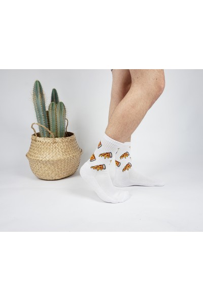 Aykırı Men Socks Beyaz Pizza Temalı Çorap