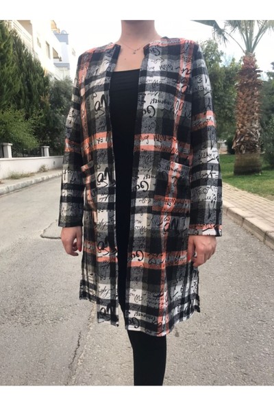 Arwnn Özel Tasarım Siyah Beyaz Turuncu Kapüşonlu Kap Hırka