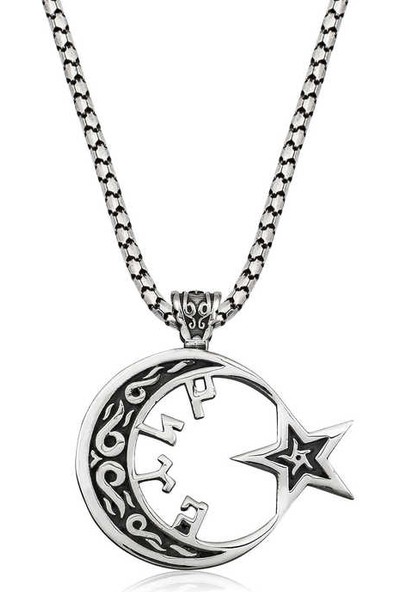 Gumush ​gümüş Göktürkçe Türk Yazılı Ay Yıldız Erkek Kolye