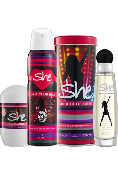She Is A Clubber Kadın Parfüm Edt 50 ml +Deodorant 150 ml + Roll-On 50 ml She Is A Clubber Kadın Parfüm Edt 50 ml +Deodorant 150 ml + Roll-On 50 ml