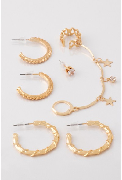 Sortie Çelik Kelebek Figürlü Kıkırdak ve Çivili Halka Küpe Seti 001