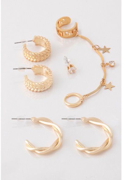 Sortie Çelik Yıldız Figürlü Kıkırdak ve Çivili Halka Küpe Seti 005