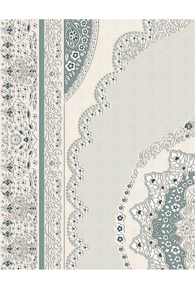 Sermod Krem Yeşil Zeminli Minik Çiçekli Kaymaz Süngerli Halı Örtüsü