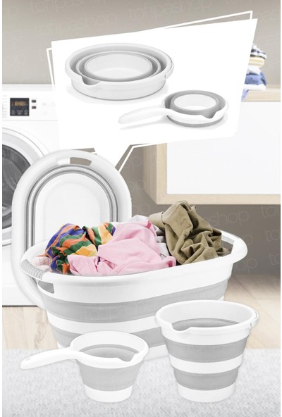 Tofipa Shop 3'lü Set 38 Lt Katlanır Çamaşır Sepeti - Katlanabilir Akordiyon Su Kovası - Katlanır Koçero Maşrapa Tofipa Shop 3'lü Set 38 Lt Katlanır Çamaşır Sepeti - Katlanabilir Akordiyon Su Kovası - Katlanır Koçero Maşrapa