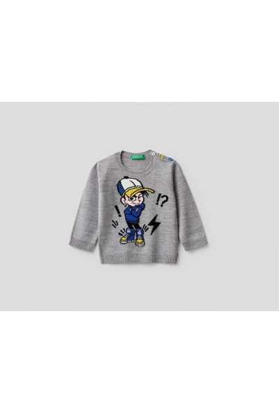 Benetton Rapçi Çocuk Jakarlı Triko Kazak