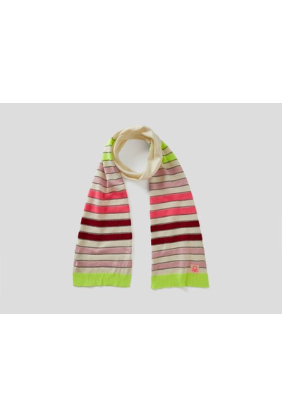 Benetton Logolu Çizgili Triko Atkı