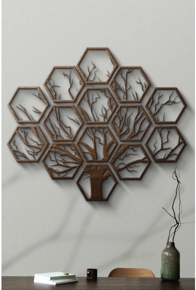 Kusva Ahşap Altıgen Ağaç Dekoratif Tablo