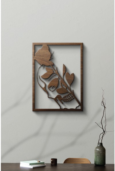 Kusva Ahşap Kuru Kafa Gül Dekoratif Tablo