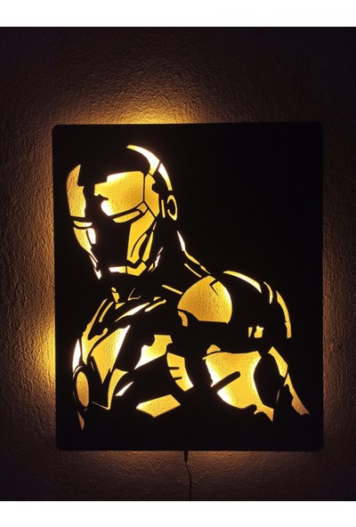 Alda Ahşap Iron Man LED Işıklı Duvar Tablosu