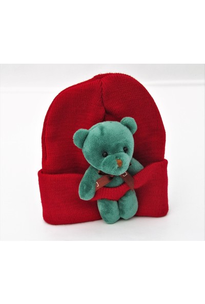 Salar Ticaret Salarticaret Peluş Ayıcıklı Bere 1-5 Yaş Arası Kırmızı