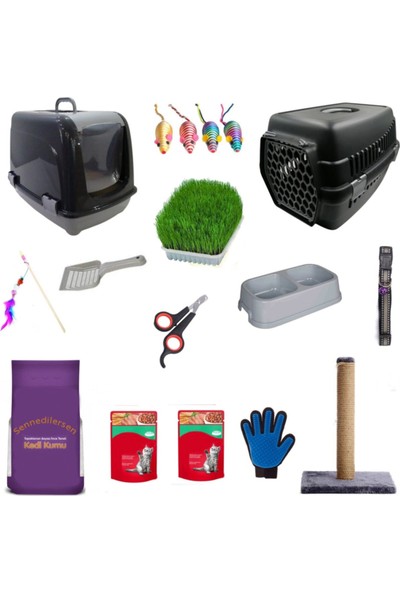 Sennedilersen Kedi Tuvalet Seti Gri Renk 14'lü Set