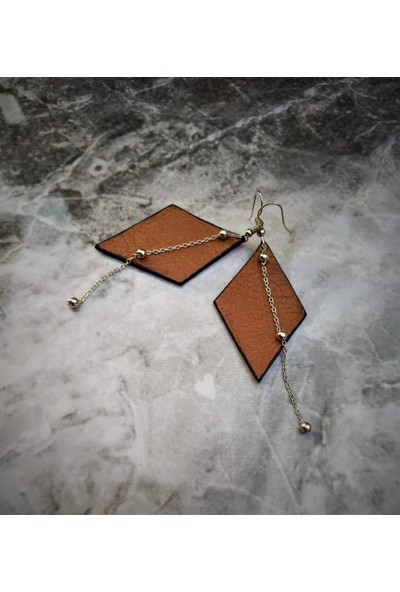 Blue&soul Deri Tasarım Zincirli Deri El Yapımı Küpe