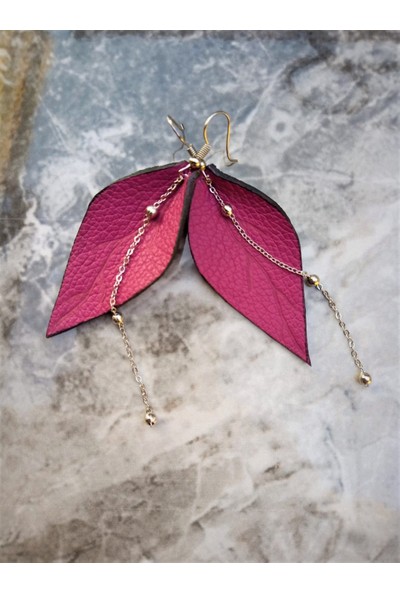 Blue&soul Yaprak Tasarım Zincirli Deri El Yapımı Küpe Blue&soul Yaprak Tasarım Zincirli Deri El Yapımı Küpe