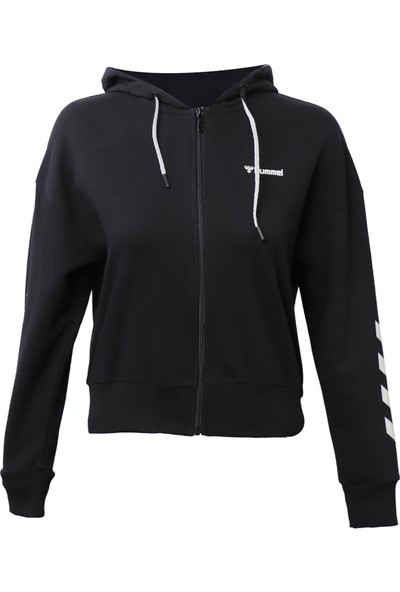 Hummel 921416-2001 Kapüşonlu Bol KesimDüz Siyah Kadın Zip Ceket