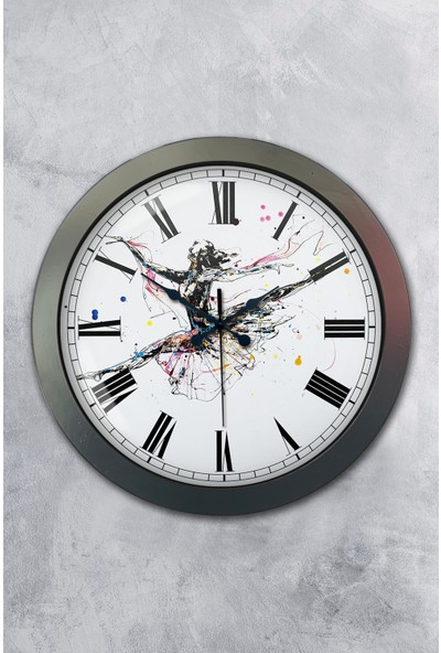 Platin Saat 36 cm Antrasit Metal Dans Duvar Saati