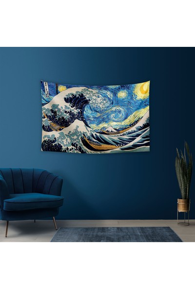 Vagonik Büyük Dalga ve Yıldızlı Gece Duvar Örtüsü Halısı (70 x 100 Cm) Vagonik Büyük Dalga ve Yıldızlı Gece Duvar Örtüsü Halısı (70 x 100 Cm)