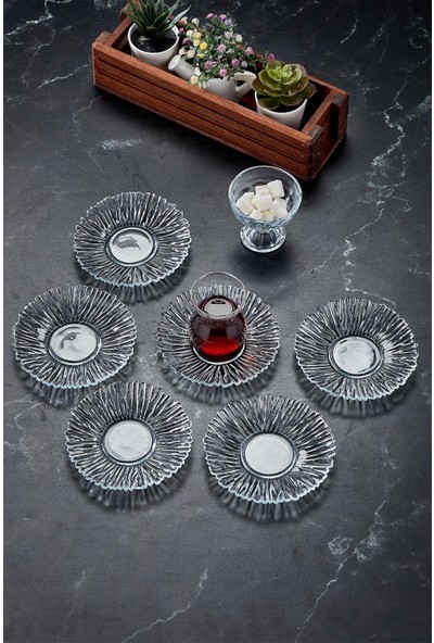 Yzhome 6'lı Trend Fırfır Kristal Cam Çay Tabağı Kase