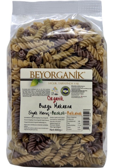 Beyorganik Burgu Makarna Siyah Havuç - Brokoli - Balkabağı 480 gr