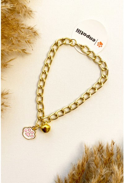Enpatili Kedi Tasması Kedi Kolyesi Pembe Pati Detaylı Zilli Ayarlanabilir Gold Zincir Enpatili Kedi Tasması Kedi Kolyesi Pembe Pati Detaylı Zilli Ayarlanabilir Gold Zincir