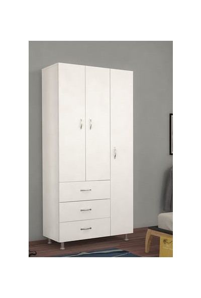 Kzy 3 Kapaklı 3 Çekmeceli Gardırop - Beyaz Kzy 3 Kapaklı 3 Çekmeceli Gardırop - Beyaz