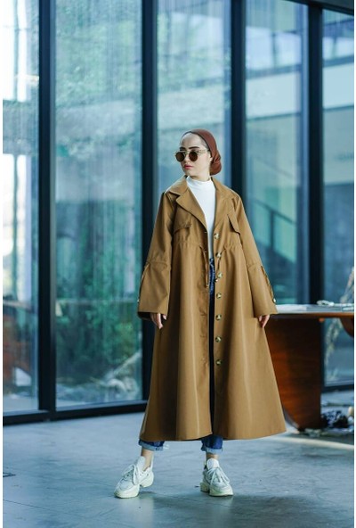 Burcu Tesettür Kolları Ipli Trenç MDR7346 Taba Burcu Tesettür Kolları Ipli Trenç MDR7346 Taba