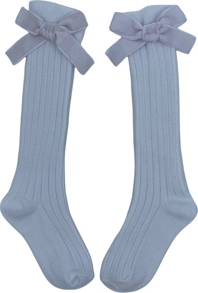 Anemon Kız Çocuk Çorap Dizaltı Beyaz Kurdeleli Çizgili