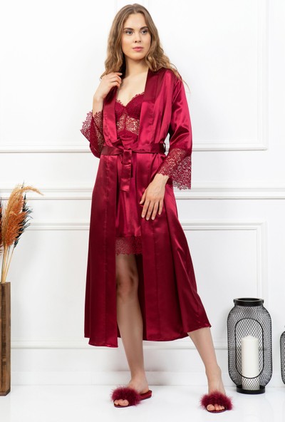 EXCLUSIVE Lüks Ipek Saten Altılı Gecelik Sabahlık Takımı 9085 EXCLUSIVE Lüks Ipek Saten Altılı Gecelik Sabahlık Takımı 9085