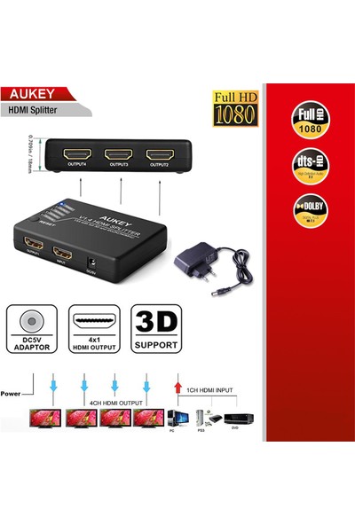 Daytona Aukey HA-H02 Full Hd 4K / 3D 1 Giriş 4 Çıkışlı HDMI Splitter (Sinyal Çoğaltıcı) Daytona Aukey HA-H02 Full Hd 4K / 3D 1 Giriş 4 Çıkışlı HDMI Splitter (Sinyal Çoğaltıcı)